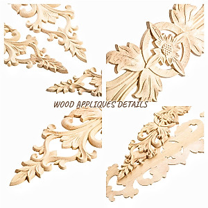MUXSAM 4Pcs Long Wood-Carved Onlays Appliques for Furniture, Unpainted Wooden Carving Decals for Wall Cupboard Mirror Mantel Door Bed Cabinet Ceiling Dresser Refurbish Project(33x6cm/12.99"x2.36")