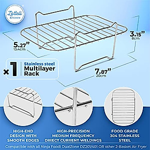 Air Fryer Rack for Double Basket Air Fryers, 304 Stainless Steel Multi-Layer Rack, Air Fryer Accessories Dehydrator Rack Compatible with Dual/Double/Two Basket Air Fryers