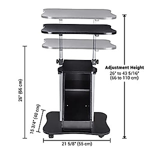 Instahibit Mobile Laptop Desk Adjustable Height Laptop Stand Cart Rolling Computer Laptop Table with Storage Home Office Black