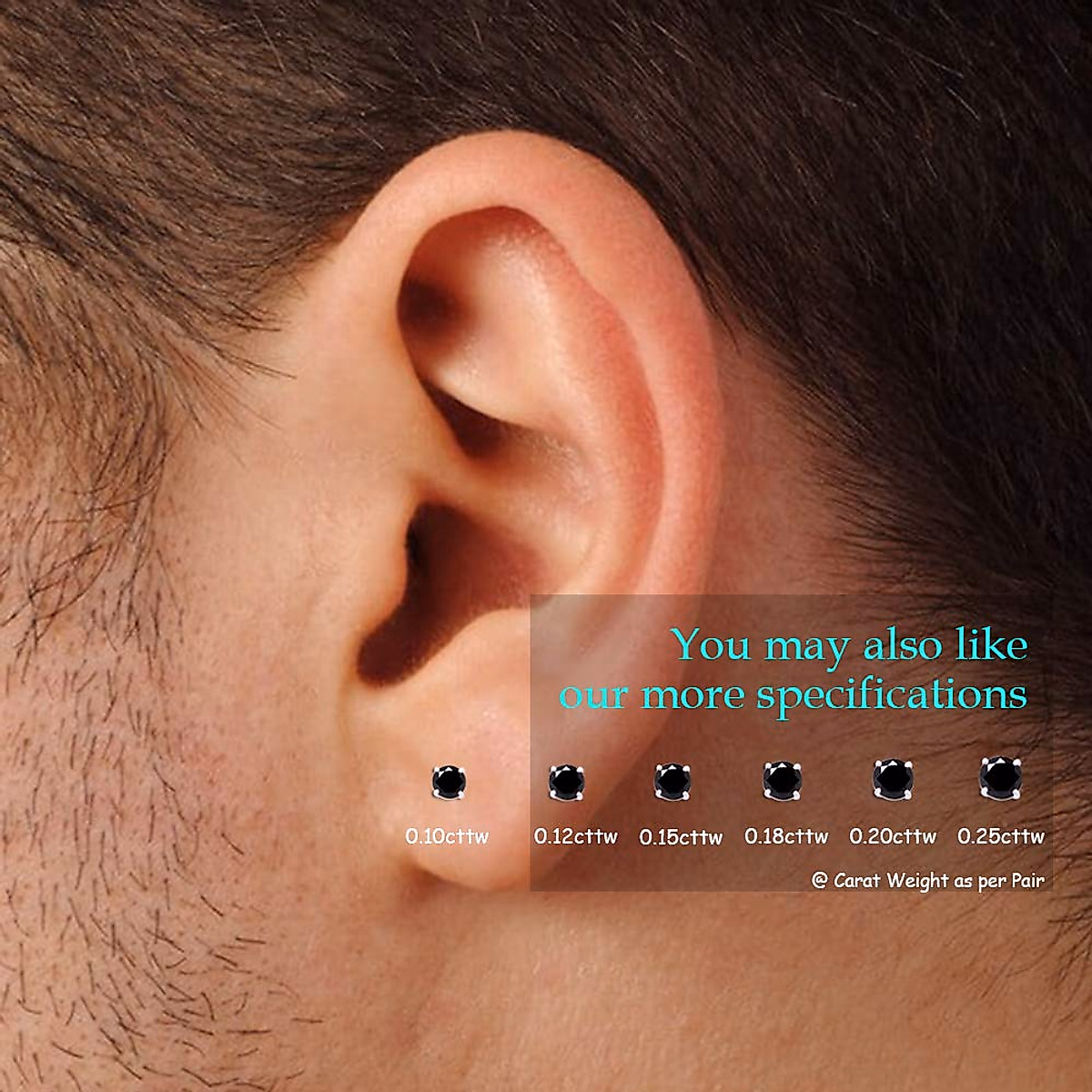 1/4 Carat CT Round Black Natural Diamond Friction Back Stud Earrings In 14k White Gold Delicate Jewelry For Womens And Mens (0.25 Cttw)