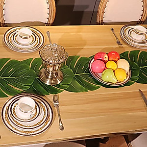 Artificial Palm Leaves Table Runners 72 Inch Long Tropical Palm Leaves Table Runner Faux Leaf Table Cloth for Wedding Hawaiian Luau Theme Party Supply Table Decoration Summer (Palm Leaf,2 Pieces)