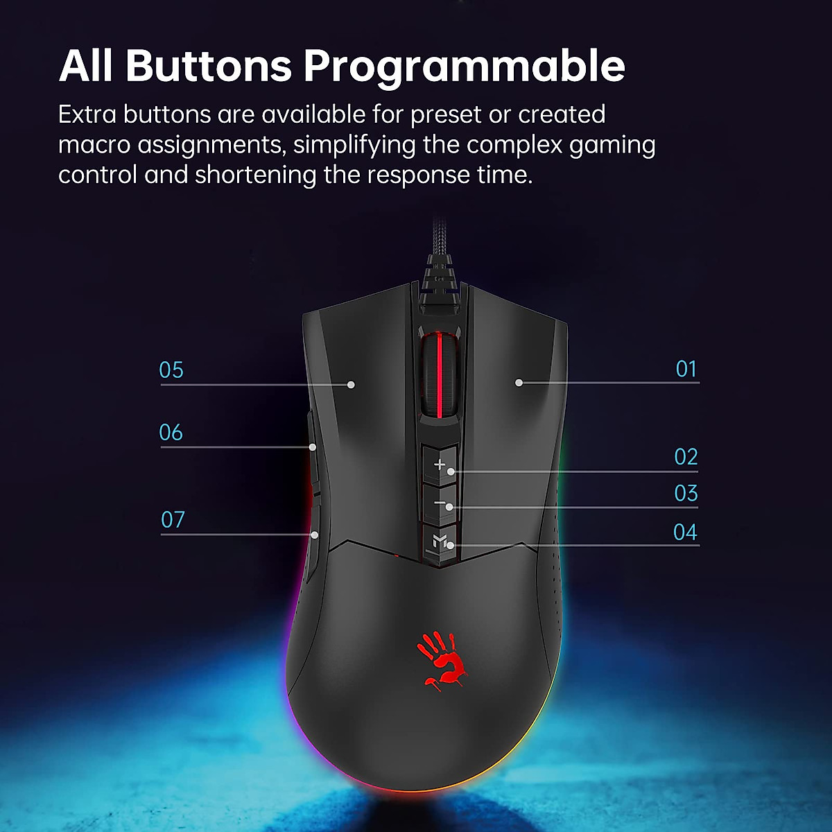 Bloody ES9Pro FPS RGB Gaming Mouse, PMW3389 Chip, 16000 CPI, 2000Hz Report Rate, 400IPS, 4M Onboard Memory, Fully Programmable with Advanced Preset Macros
