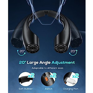 RfLety Portable Neck Fan 2 Pack, Hands-Free Wearable Personal Fan, 360° Cooling, 4 Speeds, 8000 mAh Battery Operated, Rechargeable, Gifts for Women Men, Suitable for Outdoor, Indoor, Travel-Black