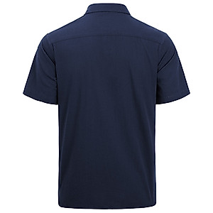 J.VER Men's Short Sleeve Linen Cotton Shirts Casual Button Down Shirt Summer Beach Tops with Pocket Navy Blue Medium