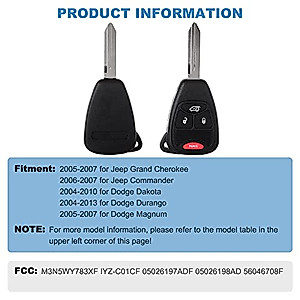 ECCPP 2X key fob replacement for Dodge Ram series for Durango for Charger for Dakota for Jeep for Grand Cherokee Wrangler Compass Patriot for Chrysler 300 200 Sebring HYQ1512Y