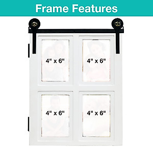 Barndoor Picture Frame Jewelry Organizer - Holds Four 4x6" Photos (White)
