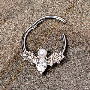 Body Candy Womens 16G Steel Hinged Segment Ring Seamless Cartilage Nipple Ring Clear Bat Nose Hoop 3/8"