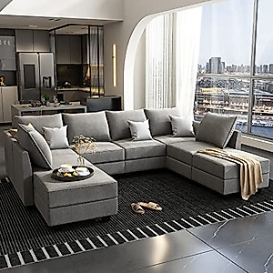 HONBAY Oversized Sectional Sofa with Chaise Modern Sleeper Modular Sofa Couch U Shaped Sofa Sectional for Living Room, Grey