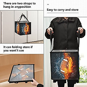Blueangle Water Fire Football Cube Storage Bin with Handles, 10.6 x 10.6 x 10.6 in, Large Collapsible Organizer Storage Basket for Home Décor（1031）