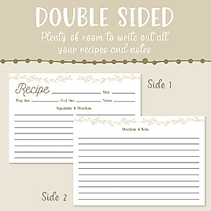 Dekali Designs Rustic Recipe Cards 4x6 Inches (50 Pack) Double Sided Index Cards with Cute Floral Design