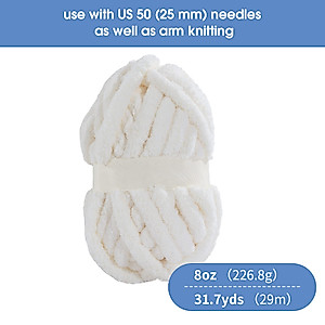 HOMBYS White Chunky Chenille Yarn for Crocheting, Bulky Thick Fluffy Yarn for Knitting,Super Bulky Chunky Yarn for Hand Knitting Blanket, Soft Plush Yarn, 8 Jumbo Pack (27 yds,8 oz Each Skein)