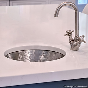 Whitehaus WH608ABM-POSS Oval Ball Pein 16-Inch Hammered Textured Undermount Lavatory Basin with Overflow