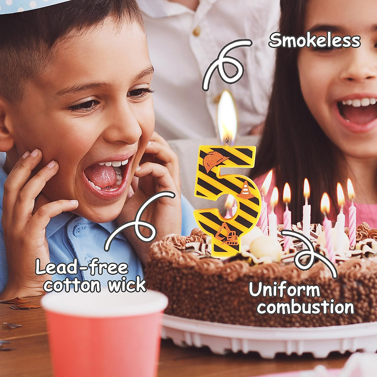 Construction Birthday Number Candles, Boys Happy Birthday Candles for Cake Topper, Number 3 Candle Yellow&Black Stripes Candles for Construction Themed Birthday Party Decoration Supplies Favors Gifts