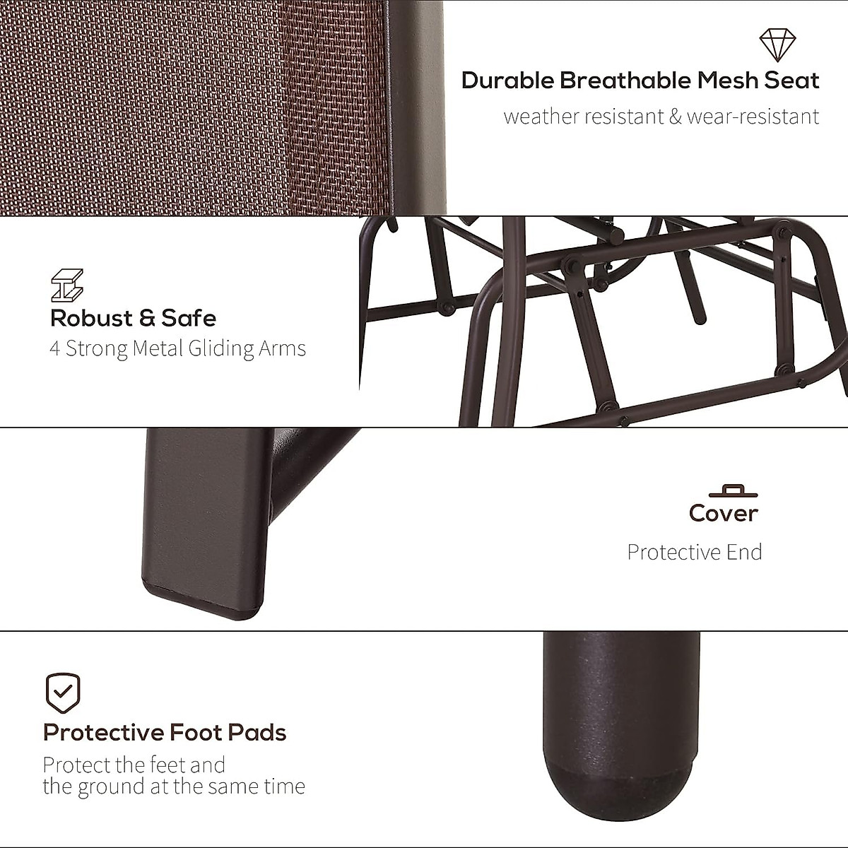 Outdoor Glider Bench&Chair, X&T 2 Person Patio Double Glider Rocker Chair with Metal Sliding Tracks, Patio Glider Swing Chair Loveseat with Sling Fabric and Center Table, for Porch Garden Lawn, Black