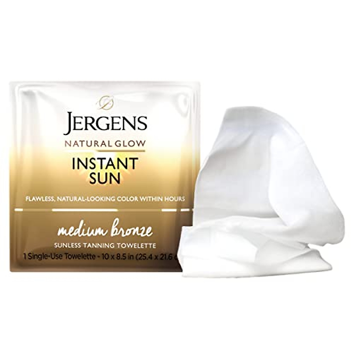 Jergens Natural Glow Instant Sun Sunless Tanning Towelettes, Single-Use Self Tanner Wipes for Flawless, Natural-Looking Color, 6 Count