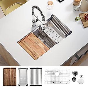 ATTOP 30 Inch Workstation Undermount Kitchen Sink,Stainless Steel Kitchen Sink Single Bowl workstation Ledge Undermount Sink