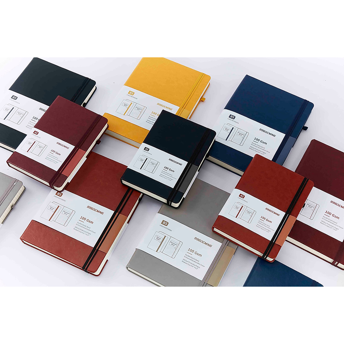 996DEMING Large Lined Journal Notebook for Work - 365 Pages Journals for Writing B5 College Ruled Notebook,100gsm Lined Paper,Leather Hardcover Journal for Men and Women,7.6'' X 10'' (Yellow, B5)