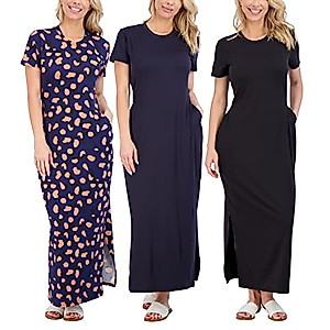 3 Pack: Womens Long Full Short Sleeve Dress Slit Summer Dresses t Shirt Women Spring Maxi Midi Pockets Outfits Casual Vestidos para Mujer Sundress Dresses Cute Flowy Beach Fashion Trendy - Set 9, L