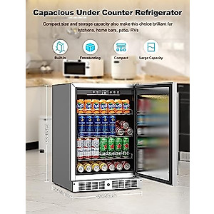SUCISENI Outdoor Beverage Refrigerator, 24 Inch Undercounter Beverage Fridge Cooler Holds 180 Cans, Stainless Steel Refrigerator with Lockable Door for Home Bar, Outdoor Kitchen Patio or Commercial