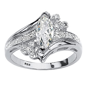 PalmBeach 14K Yellow Gold Plated or .925 Sterling Silver or Silvertone Marquise Cut Cubic Zirconia Bypass Engagement Ring Size 7