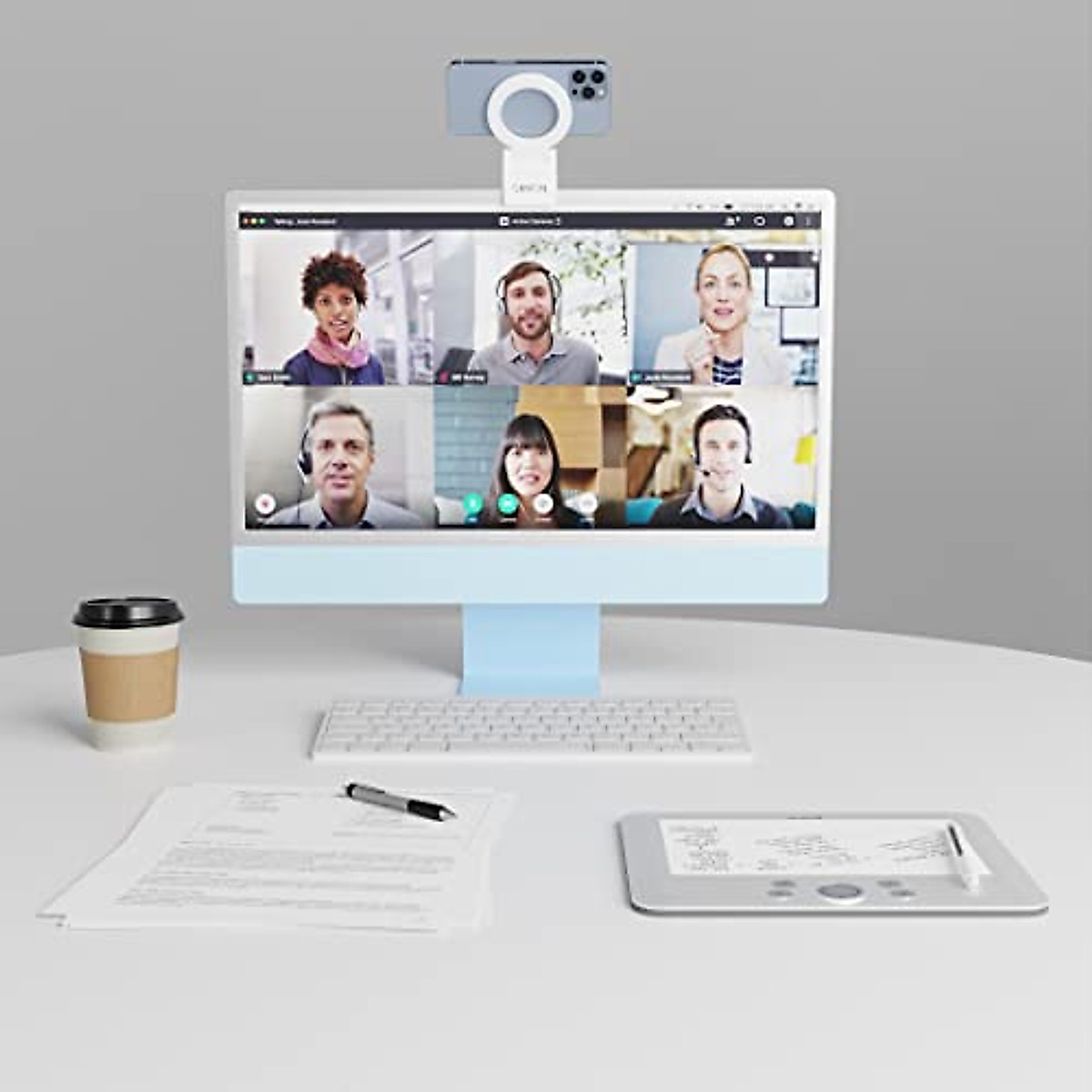 Capstone Continuity Camera Mount for Desktop Monitors with a Flat Back | 30 Degree Tilt for Desk View | Connects via MagSafe | for iPhone 12, 13 & 14 | for iOS 16 + Mac OS Ventura or Later