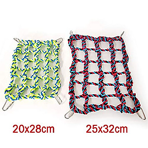 Bird Climbing Net with 4 Hooks, Parrot Cotton Rope Hanging Bed Hammock Swing Ladder Chew Toy Cage Accessory for Small Animals Cockatiel Parakeet Lovebird Hamster