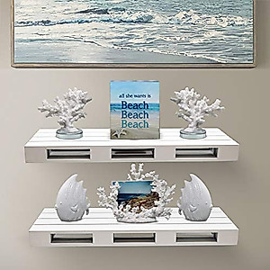 Sorbus Floating Pallet Shelves - Set of 2 - Rustic Farmhouse Wall Mount Ledge Storage Shelf Organizer - for Home Décor, Living Room, Bathroom, Bedroom, Nursery – 9.25" D x 23.62" W x 1.75" H – Grey