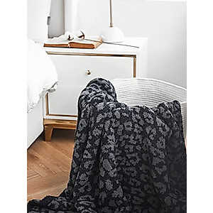 Adory Sweety Fleece Knit Throw Blanket Double-Sided Leopard Lightweight Cozy Microfiber Super Soft Thick Plush Fluffy Yarn Sofa Bed 51x71 Inches Black
