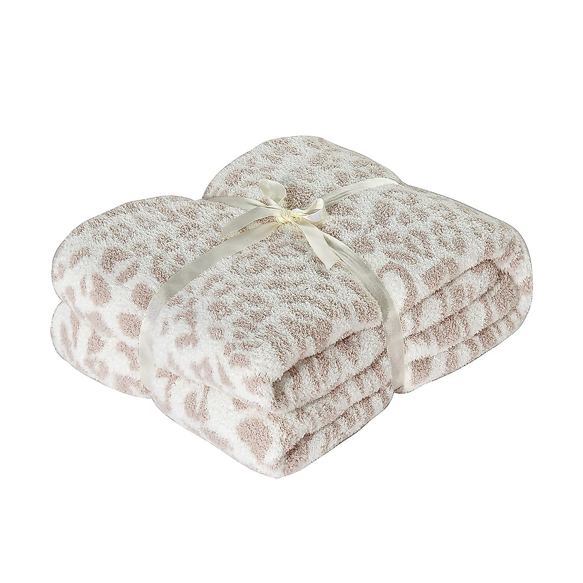 Fluffy Microfiber Leopard Knitted Throw Blanket Super Soft Cozy Lightweight Fleece Bed Blanket for Sofa Bed Stone Cream