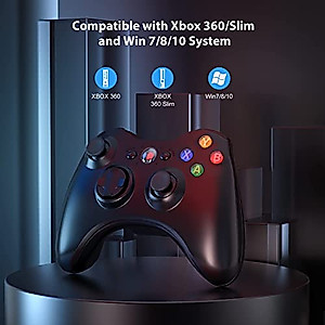 W&O Wireless Controller Compatible with Xbox 360 2.4GHZ Gamepad Joystick Wireless Controller Compatible with Xbox 360 and PC Windows 7,8,10,11 with Receiver (Black)