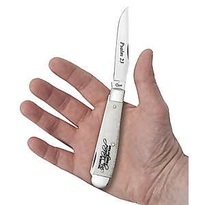 Case WR XX Pocket Knife Natural Smooth Bone Trapper W/Psalm 23 and Artwork Item #8795 - (6254 SS) - Length Closed: 4 1/8 Inches