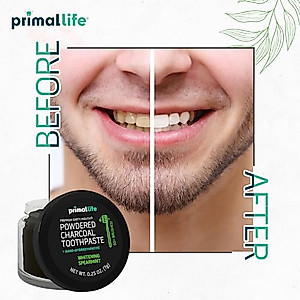 Primal Life Organics - Dirty Mouth Toothpowder, Activated Charcoal Tooth Cleaning Powder, Essential Oils with Kaolin & Bentonite Clay, 200+ Brushings, Organic, Vegan (Black Spearmint, 0.25 oz)