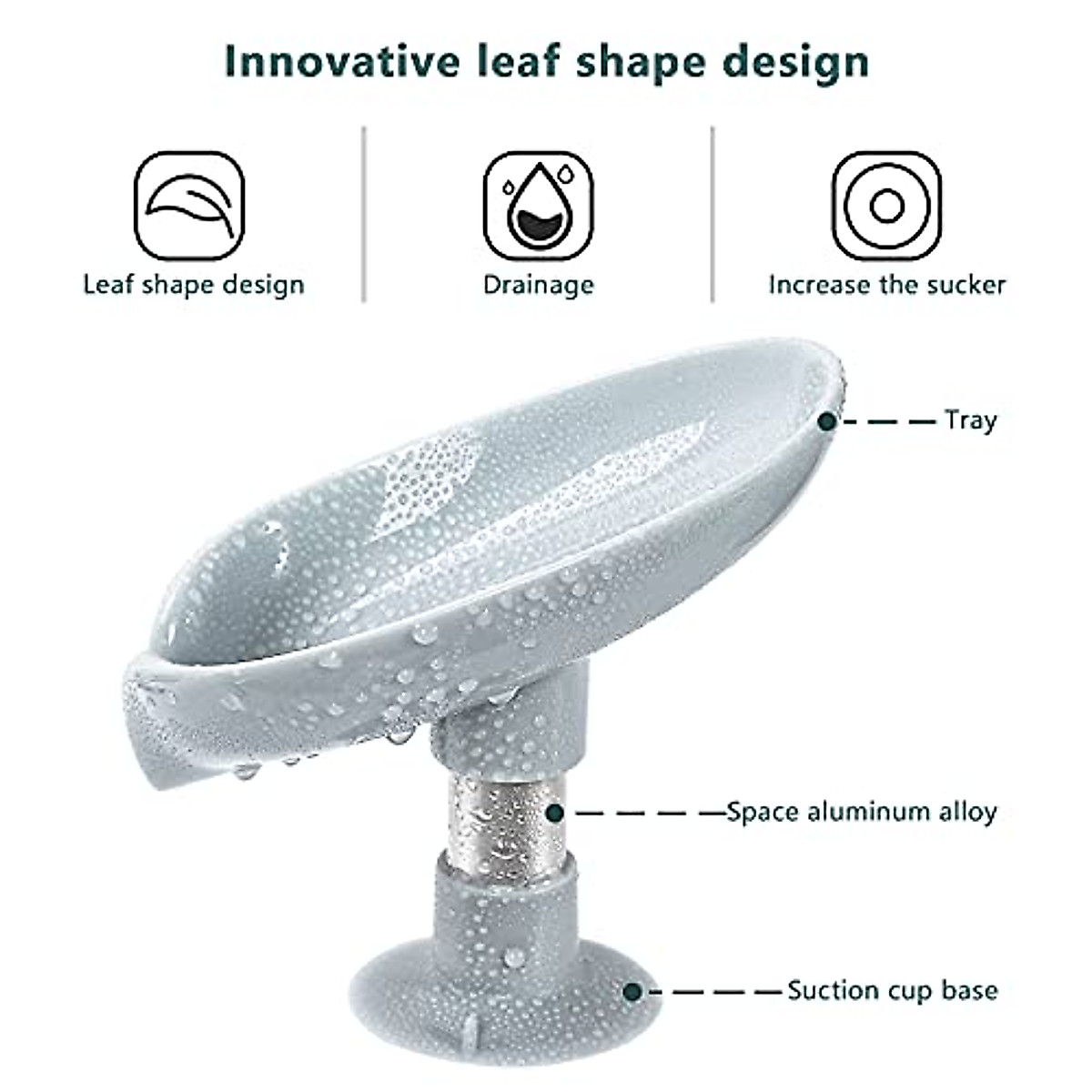 Bar Soap Holder, YUOROS Shower Soap Dishes Container with Suction Cup Leaf Shape Self Draining for Bathroom Kitchen (2 Pack, Blue)