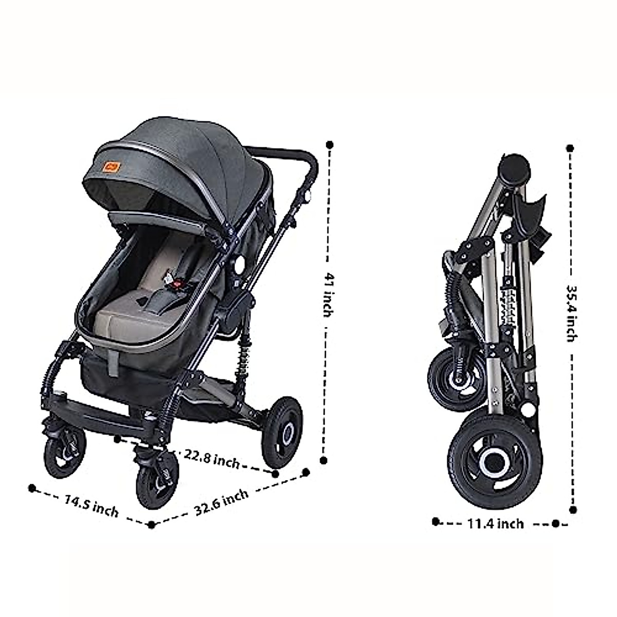 CoolShare Baby Stroller for Toddler, Foldable Aluminum Alloy Pushchair with Adjustable Backrest, 2 in 1 High Landscape Convertible Reversible Bassinet Pram for Infant & Toddler,3D Suspension