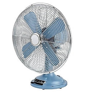 12 Inch Vintage Desk Fan, Desktop Oscillating Fan, Adjustable and Oscillating 3-speed Airflow, for Bedroom, Dining Room, Living Room, Den and Game Room, Small and Large Rooms, (Blue Linen Fabric)