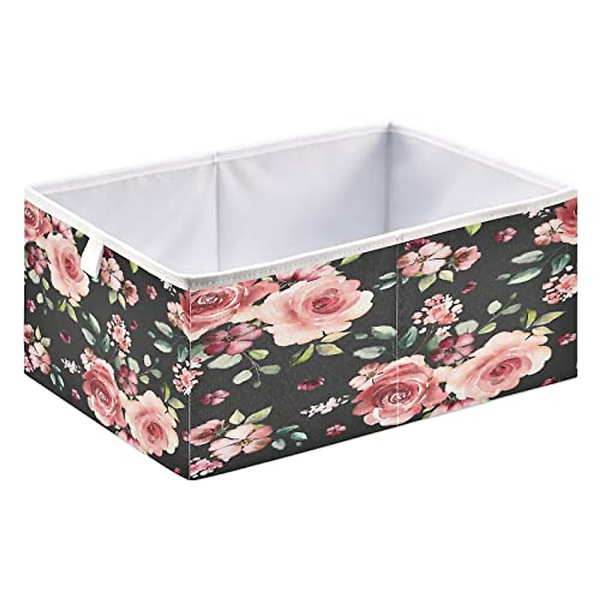 ALAZA Collapsible Storage Cubes Organizer,Rose Flowers Floral Black Storage Containers Closet Shelf Organizer with Handles for Home Office