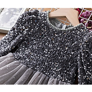 TTYAOVO Girls Sequins Long Sleeve Princess Party Dress Size 120 (4-5 Years) 1908 Grey-a