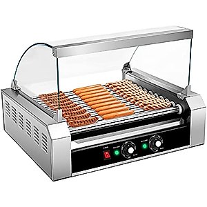 Happygrill Electric Sausage Grill Stainless Steel Hot Dog Roller Grill Cooker, 1650W Sausage Grilling Machine with 11 Rollers for 30 Hotdogs