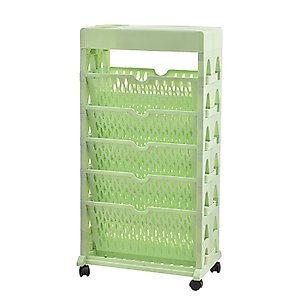 YAYLAIP Rolling Bookshelf Cart,6-Tier Large Capacity,on Wheels Moveable Office Desk File Bookshelf Organizer,with Wheel Multilayer Rotatable,Mobile Portable Removable Plastic Practical Rolling（Green