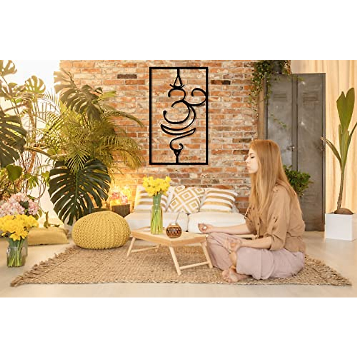 Breathe Sanskrit Symbol Metal Wall Decor, Om Yoga Symbol Wall Art, Yoga Meditation Home Decor, Zen Yoga Studio Decor, Yoga Lover Breathe Gift, Gift for Yoga Lovers (38.5 x 23.1” / 98 x 58 cm)