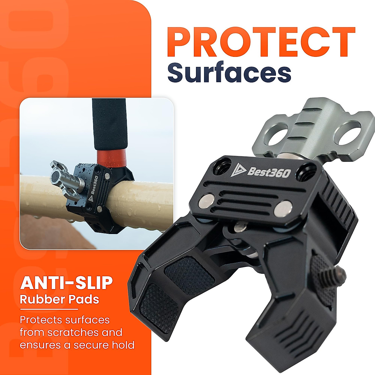 Best360 Aluminium Camera Clamp, Compatible with Insta360 X4/X3/ONE X2/ONE RS/ONE RS 1-INCH 360, for Bicycle/Motorcycle/Timelapse, 360 Action Camera Mount