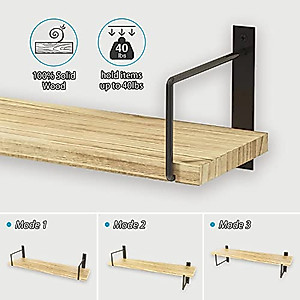 EALLRINEC Floating Shelves, 24 Inches Easy to Install Wall Mounted Shelves, Wall Shelves Set of 3, Rustic Wood Shelves for Wall Décor, Storage Shelves for Living Room, Bathroom, Bedroom