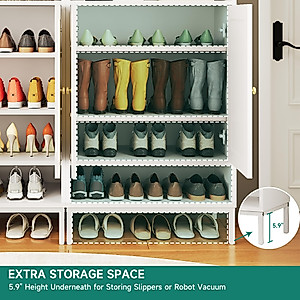 JASIWAY Rattan Shoe Cabinet Storage for Entryway, Shoe Cabinet with Adjustable Shelves for Entryway, 5-Tier, 20 Pair Shoe Rack Storage for Hallway, Closet, Living Room, White