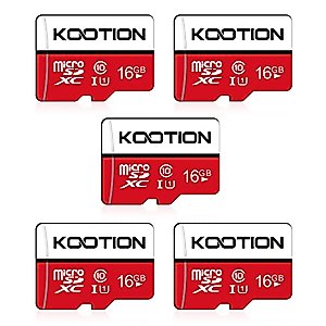 KOOTION 5 Pack 16GB Micro SD Cards Class 10 MicroSDHC Flash Memory Card with Adapter for Mobile Device, Tablet, Full HD Video -UHS-I C10 U1 TF Card