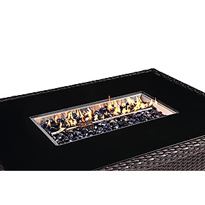 OAKVILLE FURNITURE 44 in Propane Fire Pit Table, 50000 BTU Rectangular Outdoor Gas Fire Pit, Brown Wicker Aluminum Tabletop in Tempered Fire Glass for Outside Patio Garden, Backyard