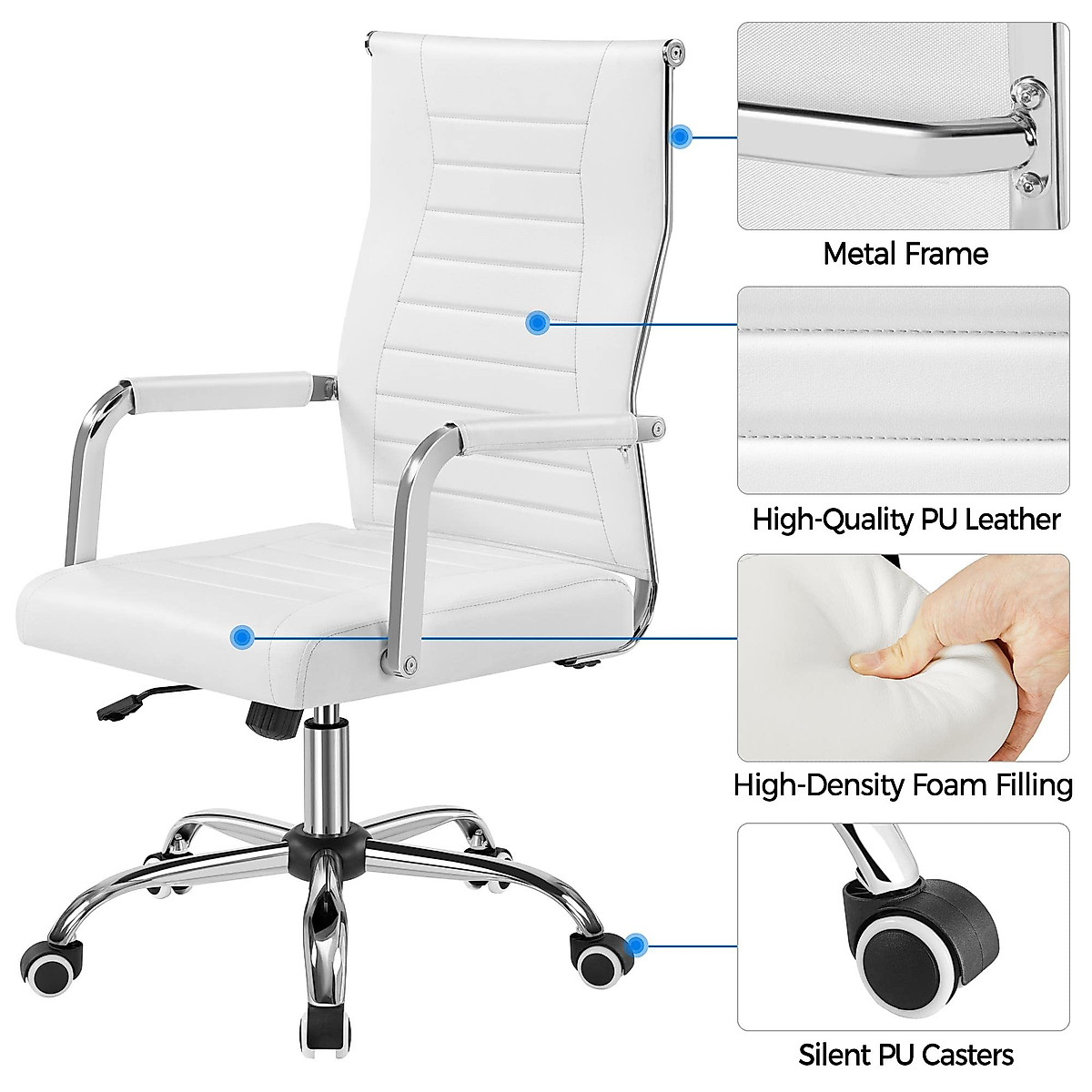 Yaheetech High-Back Office Desk Chair Executive Task Chair Management Chair PU Leather Chair Height Adjustable with Ergonomic Backrests for Conference and Home, White