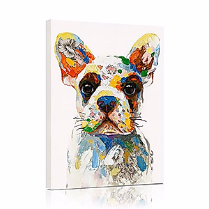 B BLINGBLING French Bulldog Canvas Wall Art, Modern Cute Colorful Puppy Poster Dog Art Pictures Wall Decor for Kids Bedroom Nursery Decoration Framed and Ready to Hang 12x16 Inch