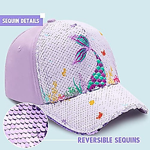 Baby Girls Baseball Cap Toddlers Baseball Hat Baby Girls Snapback Cap Adjustable Trucker Cap for Kids Ages 4-8 Years Girls Cute Visor Hat with Mermaid