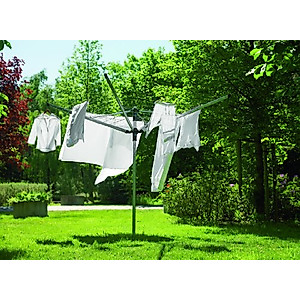 Brabantia Lift-O-Matic Outdoor 4 Arm Clothesline (164 ft/Ø 1.8") Height Adjustable, Folding Clothes Drying Rack + Ground Spike & Cover (Gray)