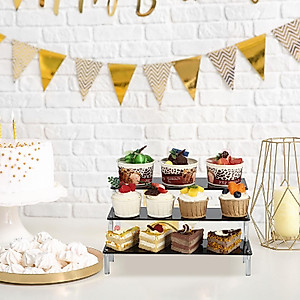 2 Packs Tiered Display Stand For Craft Shows Display Racks Acrylic Risers Black Display Shelves Vendors Cardboard Organizer Table For Products Collection Dessert Perfume Cologne Display(3 Tiers)